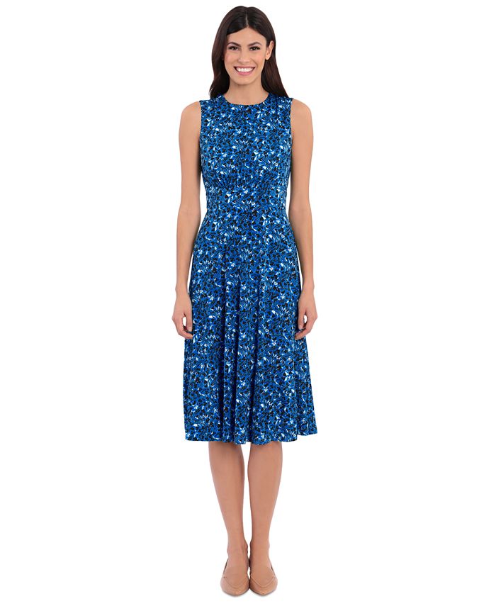 London Times Petite Printed Banded-Waist Midi Dress - Macy's