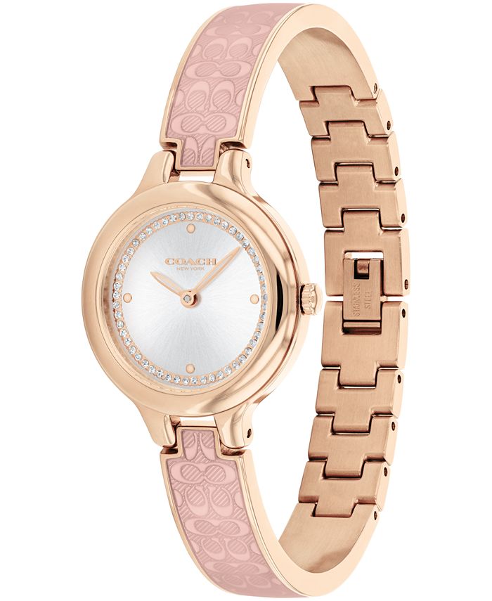 COACH Women's Chelsea Gold-Tone and Light Pink Signature C Bangle Watch ...
