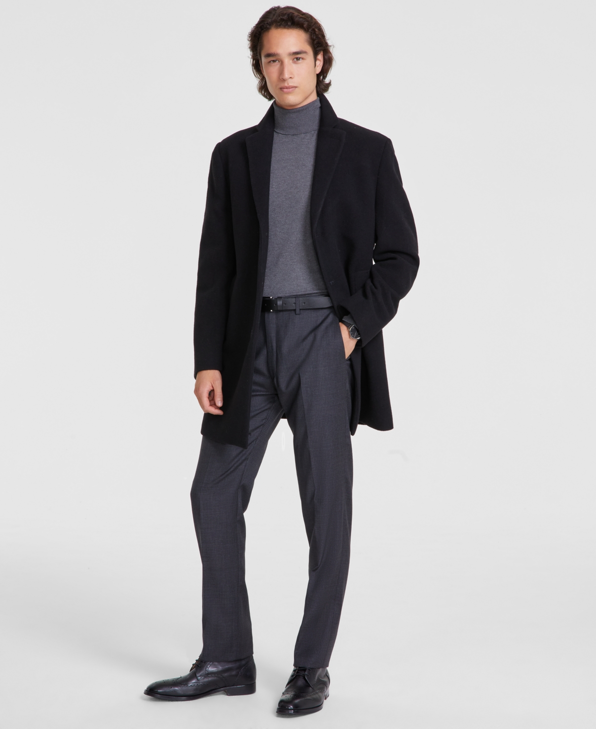 Click here for Calvin Klein Mens Prosper Wool-Blend Slim Fit Over... prices