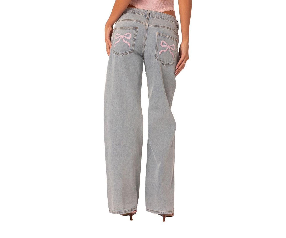 Click here for Womens Bow pocket relaxed jeans - Light-blue prices