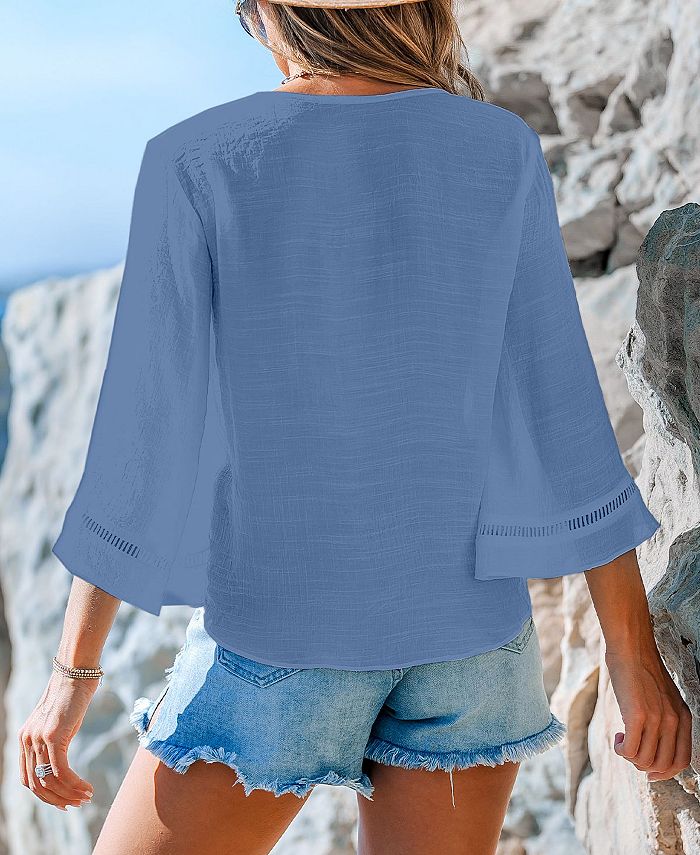 CUPSHE Women's Flared Sleeve and Tied-Waist Cover-Up Top - Macy's