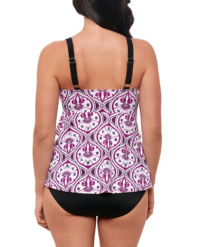 Swim Solutions Womens Printed Tiered Fauxkini One Piece Swimsuit