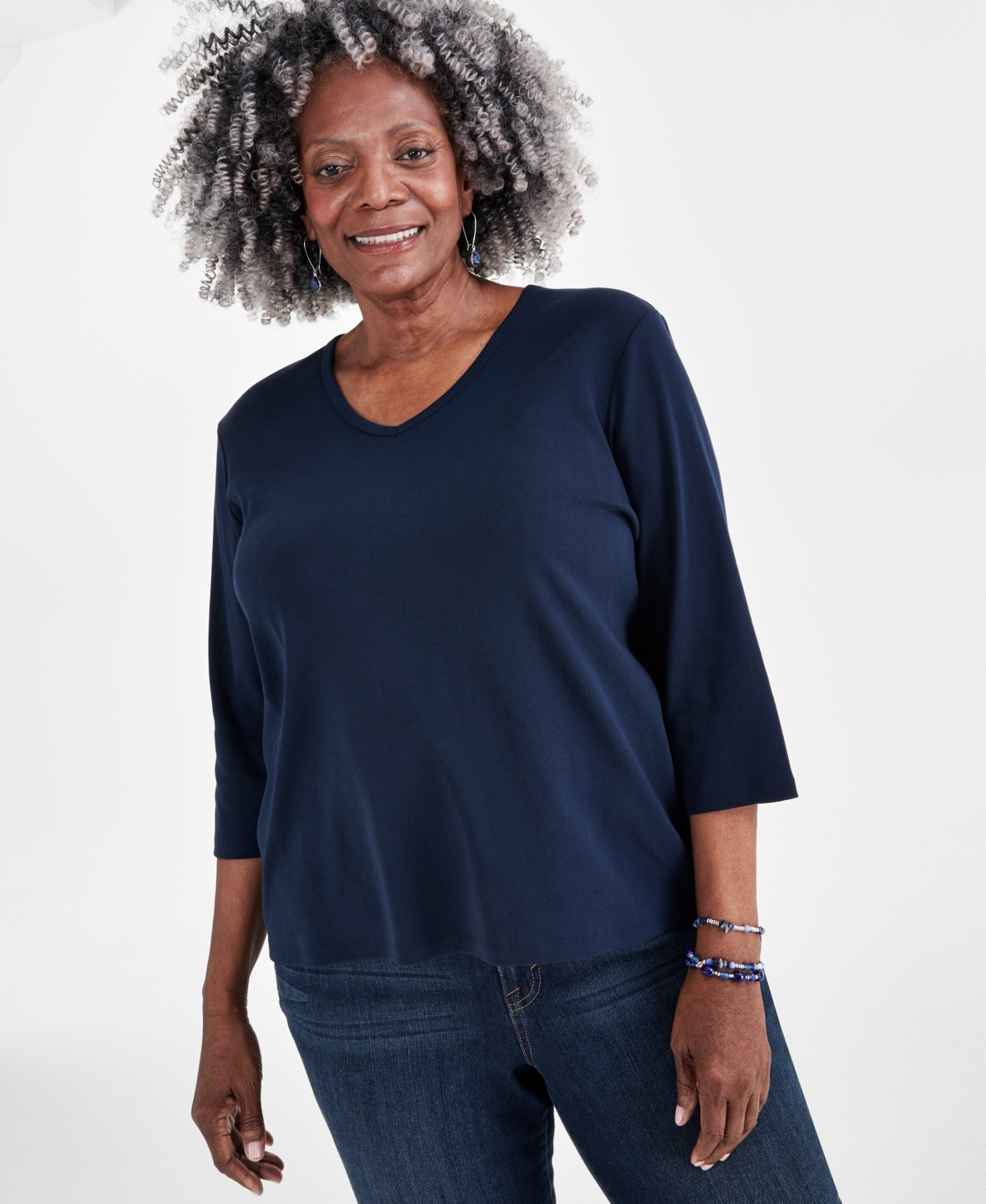 Click here for Style & Co Plus Size Cotton V-Neck 3/4-Sleeve Top... prices