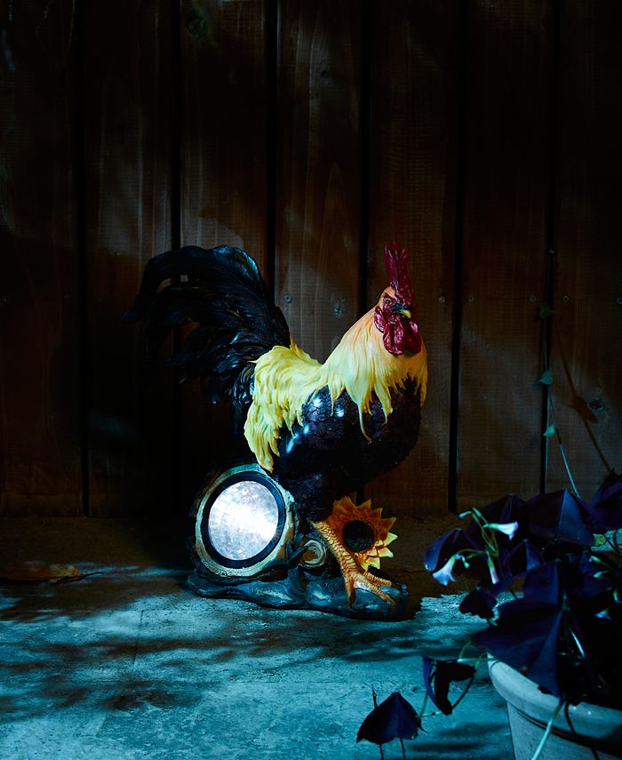 Glitzhome Resin Solar Powered Vibrant Rooster Garden Statue - Macy's