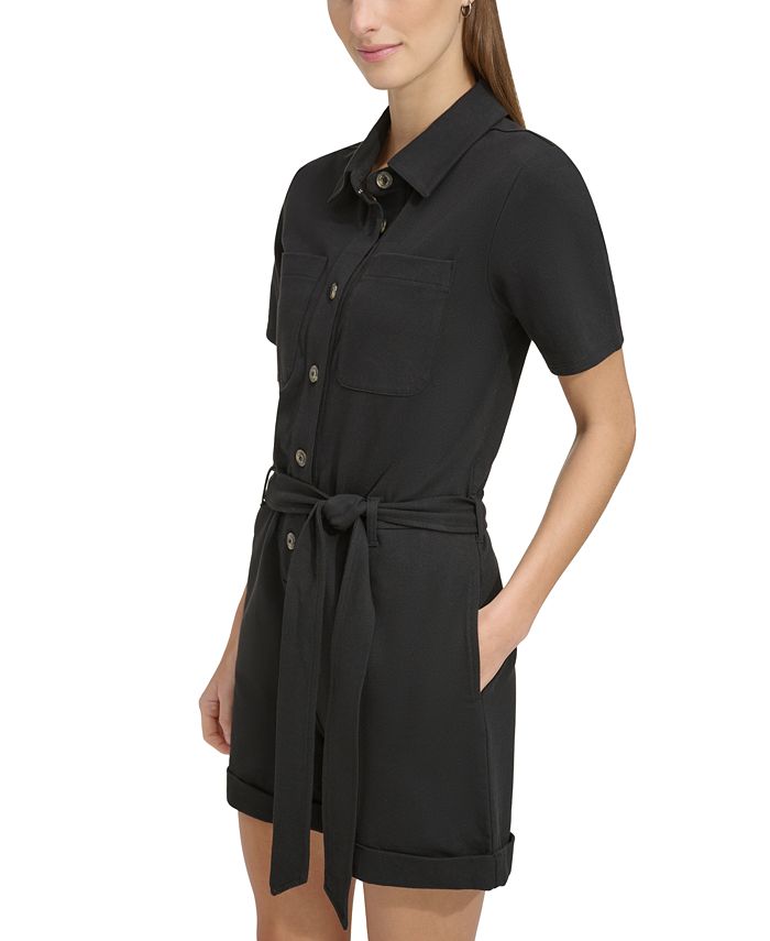 Marc New York Women's Button-Front Tie-Waist Twill Romper - Macy's
