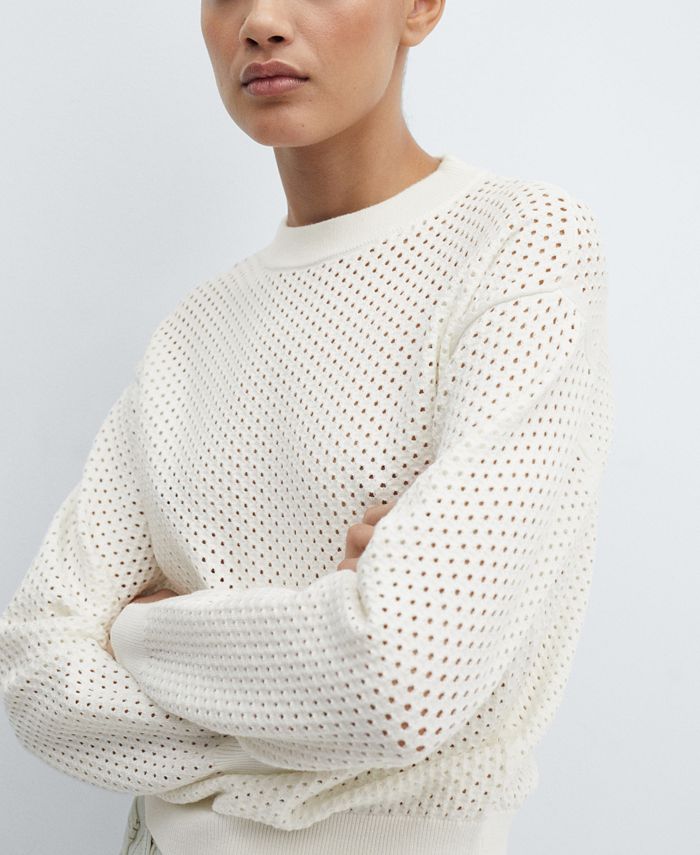 MANGO Women's Round-Neck Openwork Sweater - Macy's