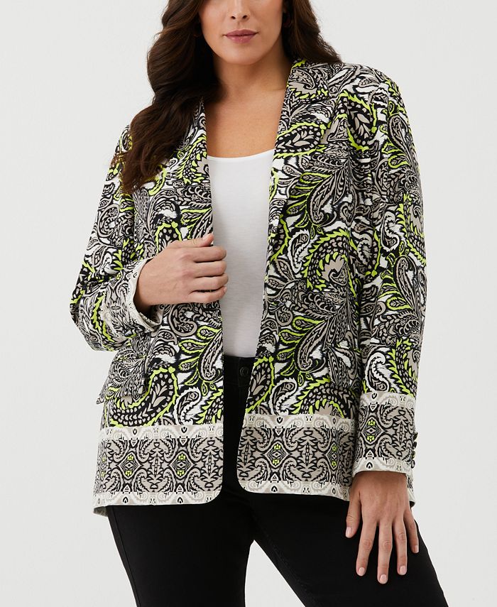 ELLA Rafaella Plus Size Unlined Paisley Print Single Breasted Blazer ...