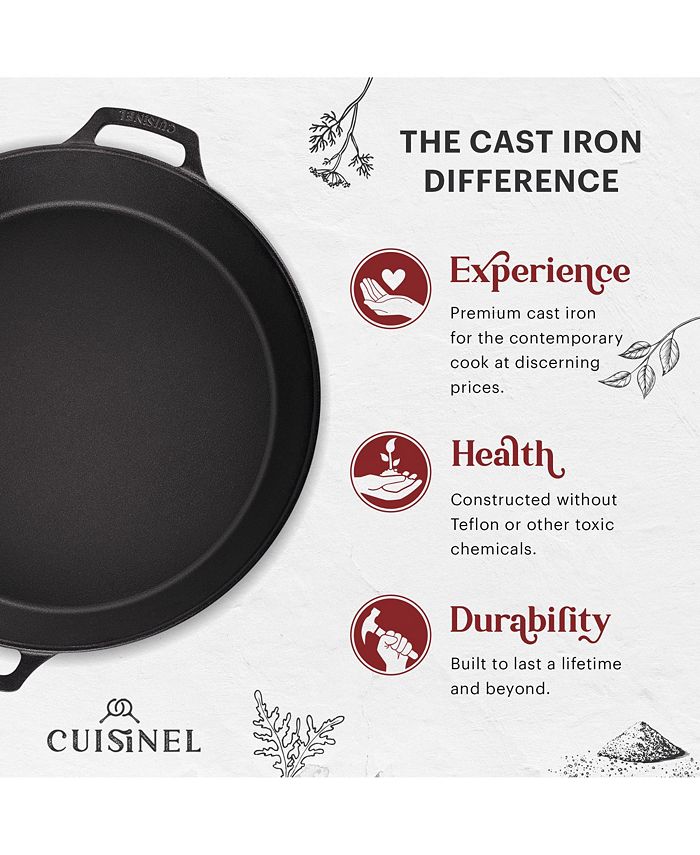 Cuisinel Cast Iron Skillet- 15"-Inch Pre-Seasoned Dual Handle Braiser ...