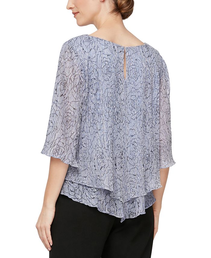 Alex Evenings Petite Metallic Floral-Print Tiered Top - Macy's