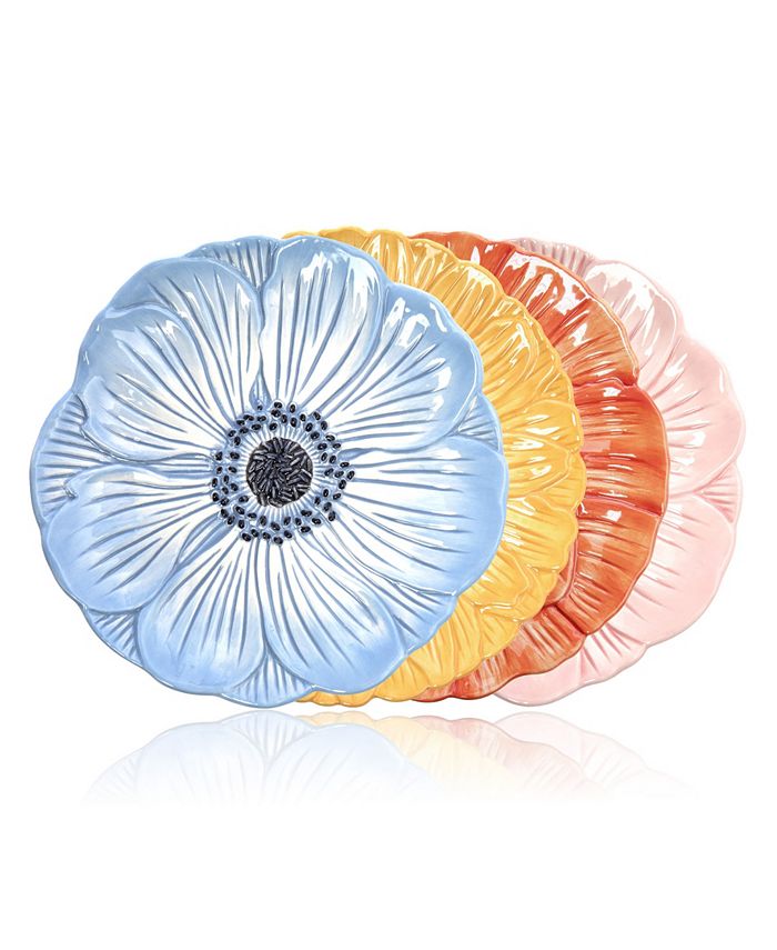 Godinger Flower Power Red Poppy Set of Four Dessert Plates - Macy's