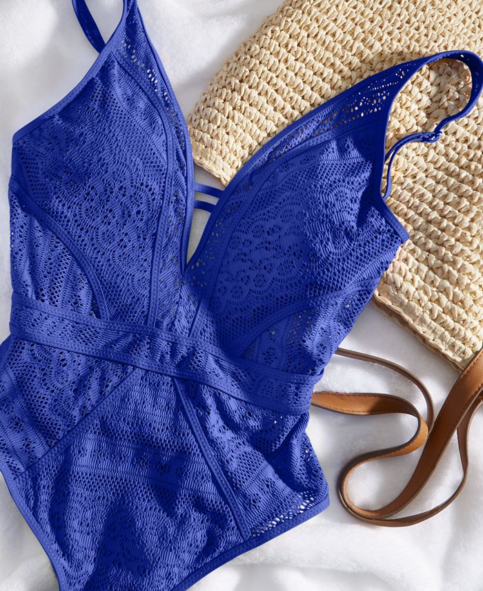 Becca Women's Crochet Plunging One-Piece Keyhole Swimsuit - Macy's