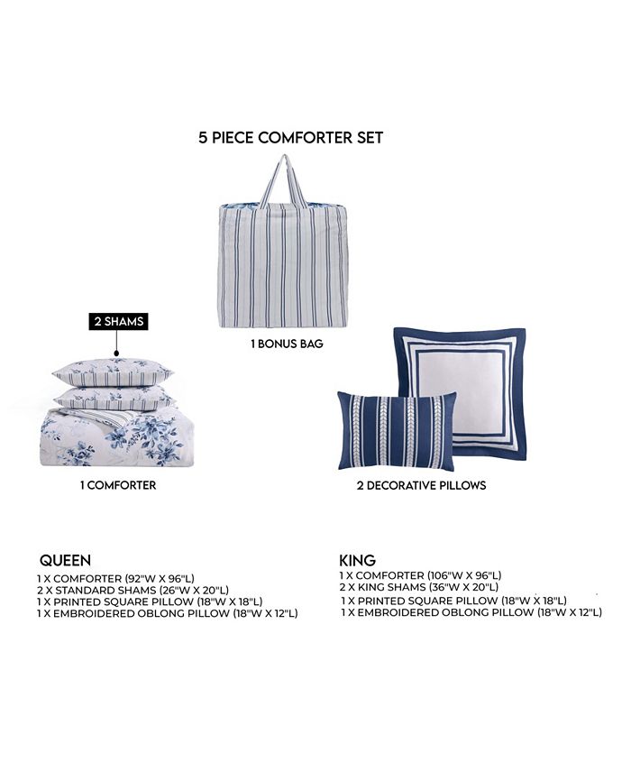 Bebejan Blue Art Bedding 100% Cotton 5-Piece King Size Reversible Comforter Set - Macy's