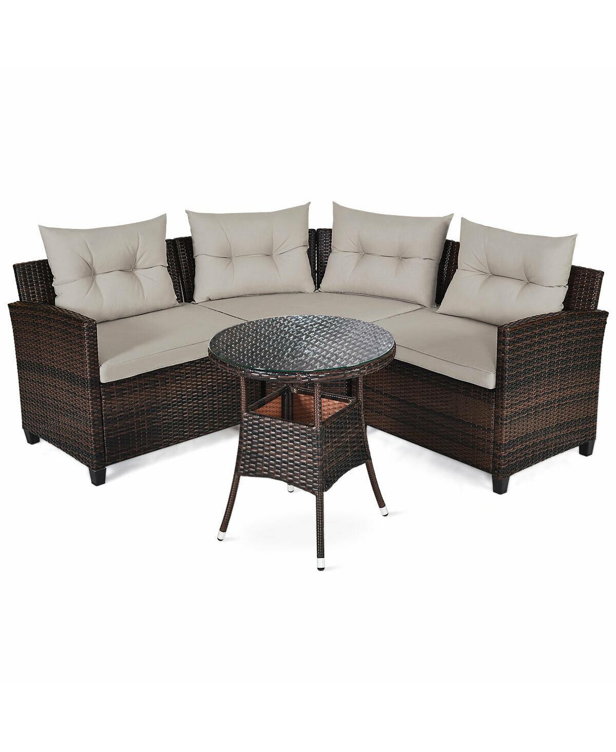 Click here for Slickblue 4 Pieces Outdoor Cushioned Rattan Furnit... prices