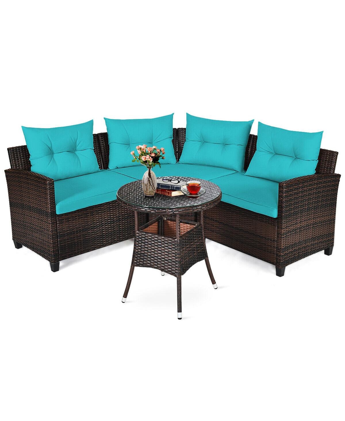 Click here for Slickblue 4 Pieces Outdoor Cushioned Rattan Furnit... prices