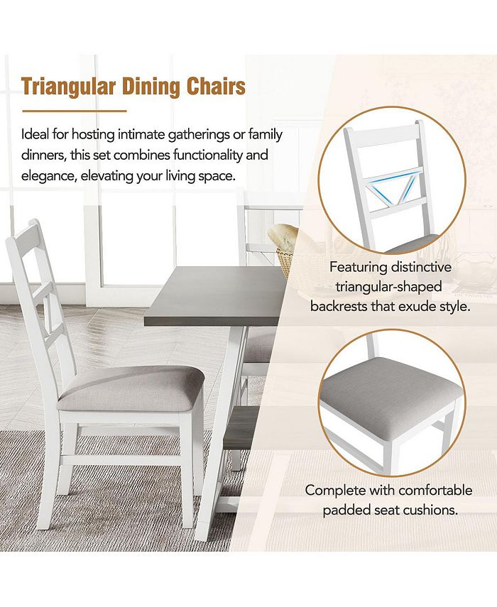 Simplie Fun Farmhouse 6-Piece Dining Table Set With Cross Legs, Kitchen ...