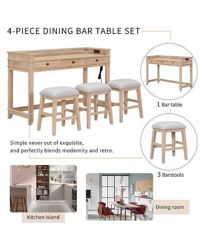 Simplie Fun Dining Bar Table Set with 3 Stools and Drawers - Macy's