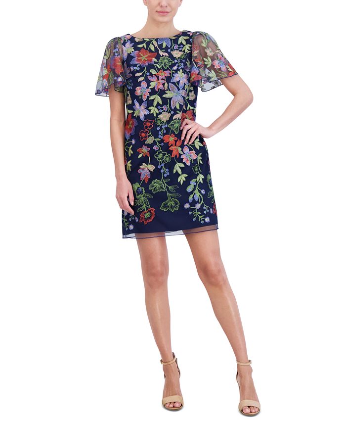 Jessica Howard Petite Embroidered Mesh Sheath Dress - Macy's