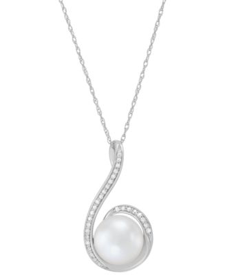 Honora Cultured Freshwater Pearl (9mm) & Diamond (1/10 ct. t.w.) Swirl ...
