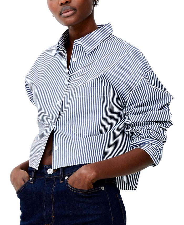 French Connection Women's Alissa Striped Cotton Button-Front Shirt - Macy's