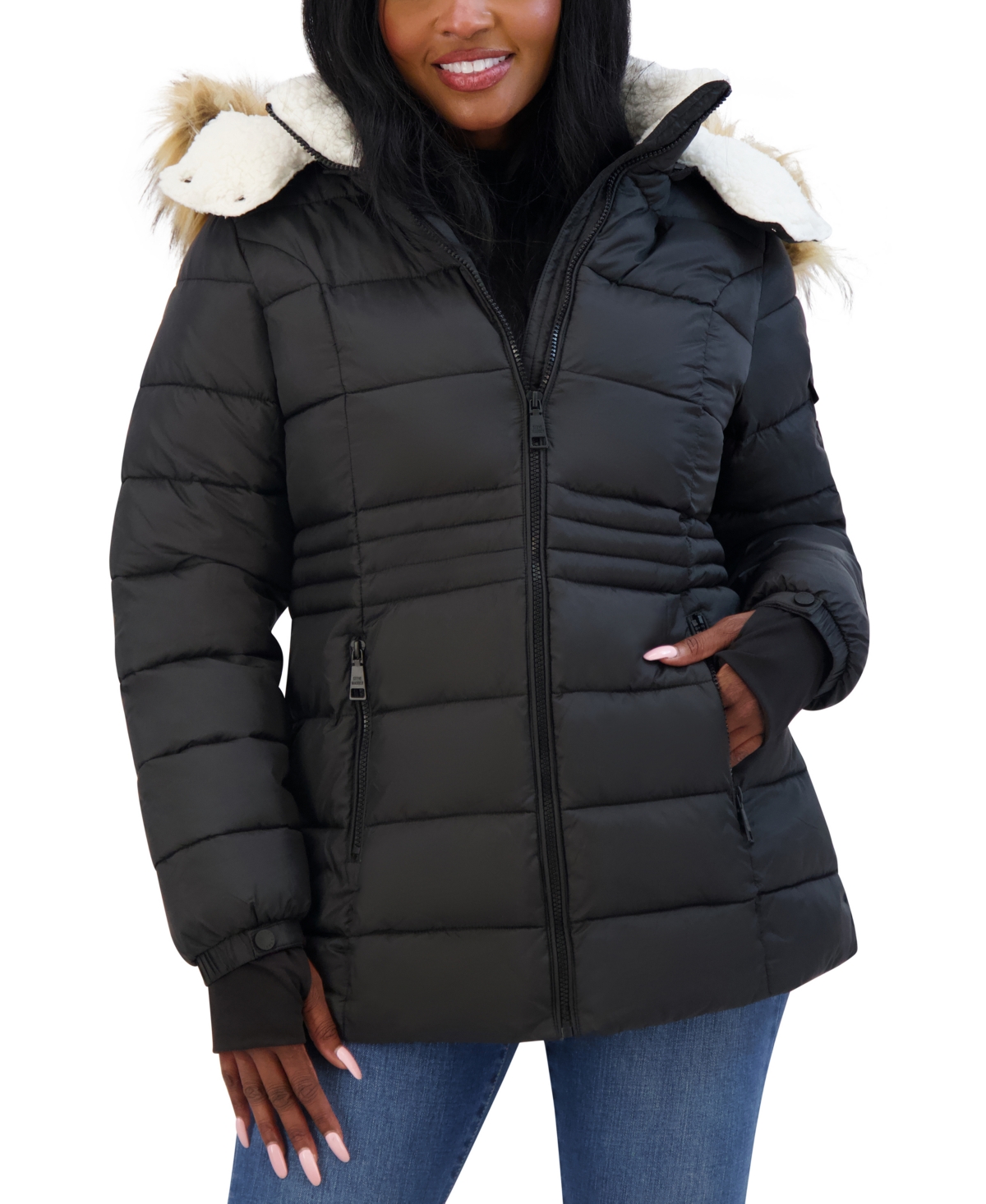 Click here for Steve Madden Juniors Faux-Fur-Trim Hooded Puffer C... prices