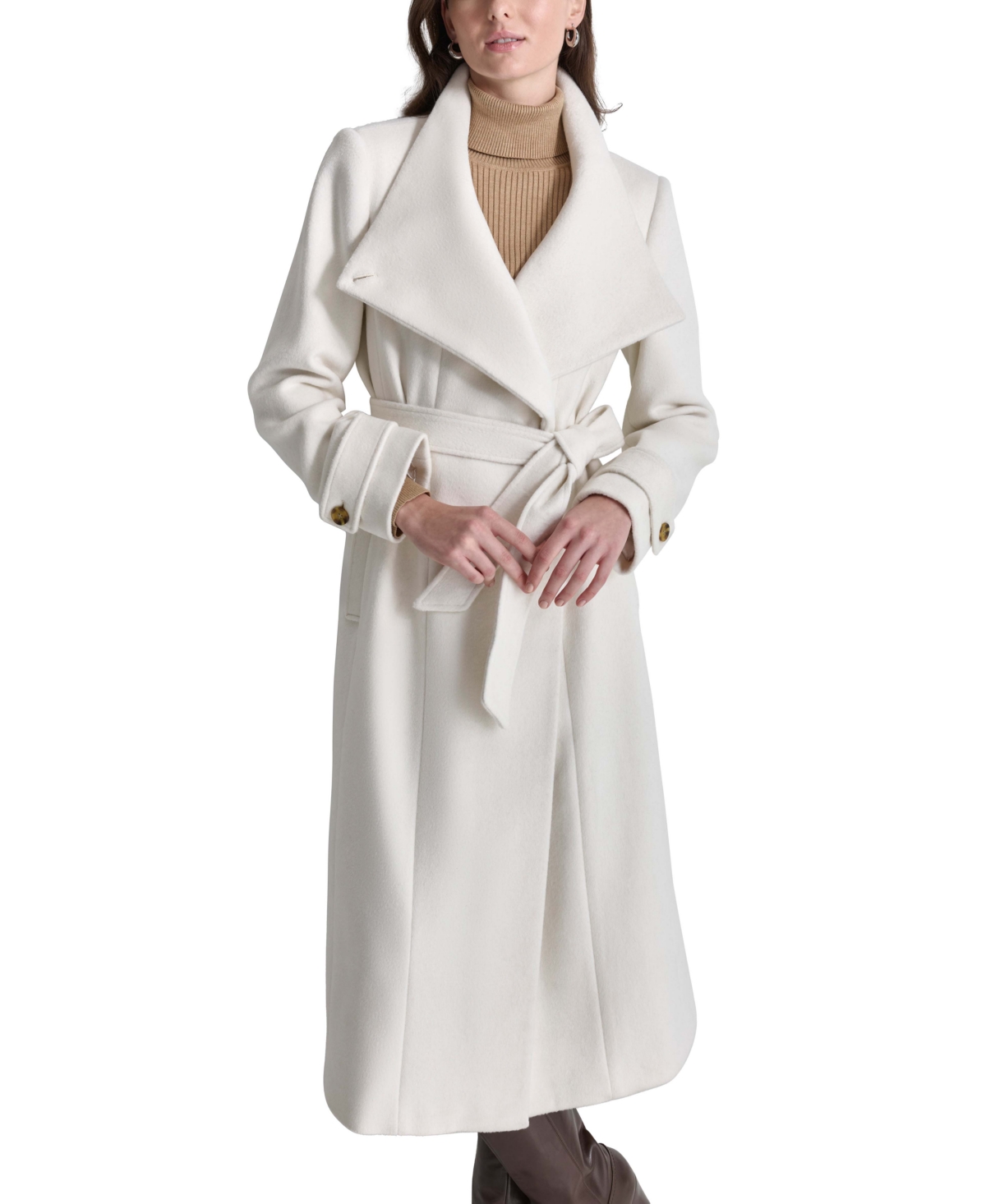 Dkny Women's Belted Wing-collar Maxi Coat In Pearl | ModeSens