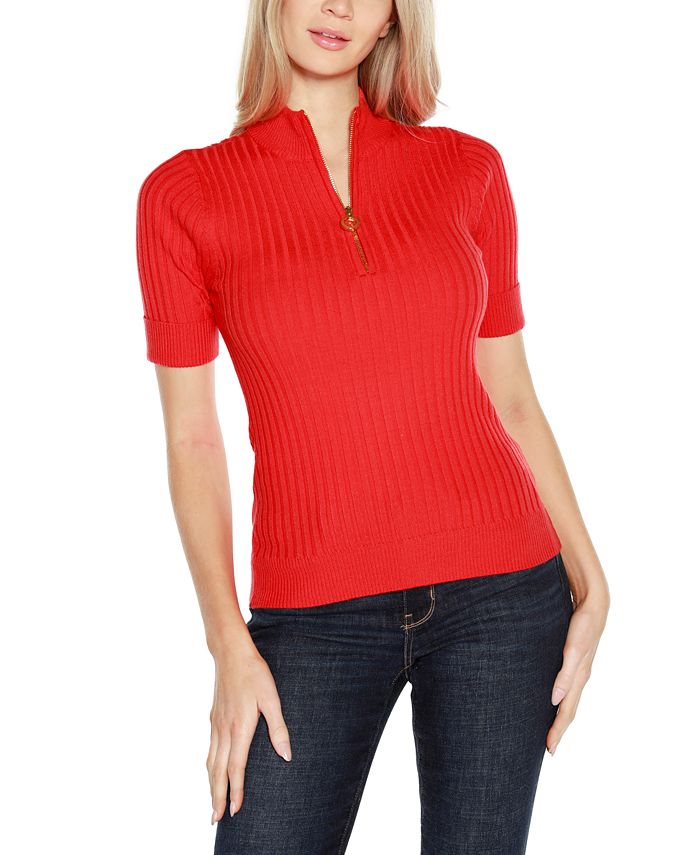 Belldini Black Label Ribbed Zip Mock Neck Top - Macy's