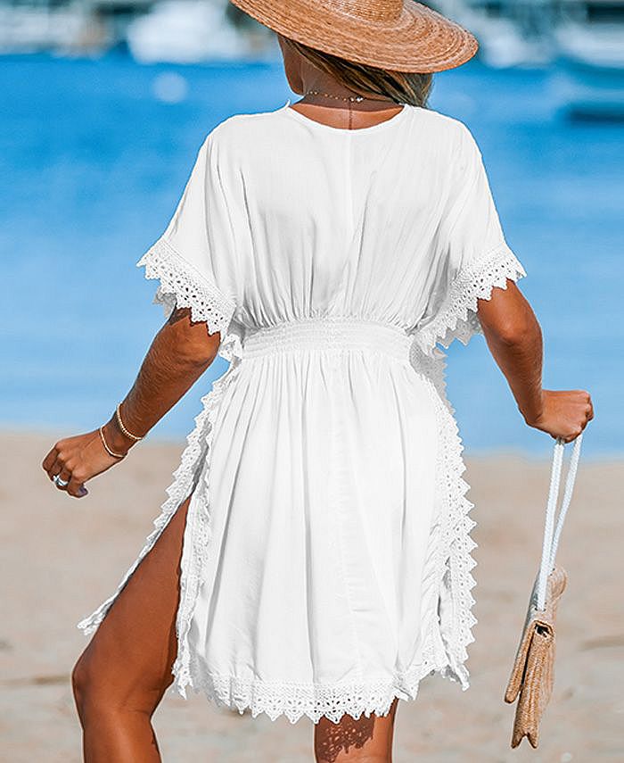 CUPSHE Women's White Plunging Lace Mini Cover-Up - Macy's