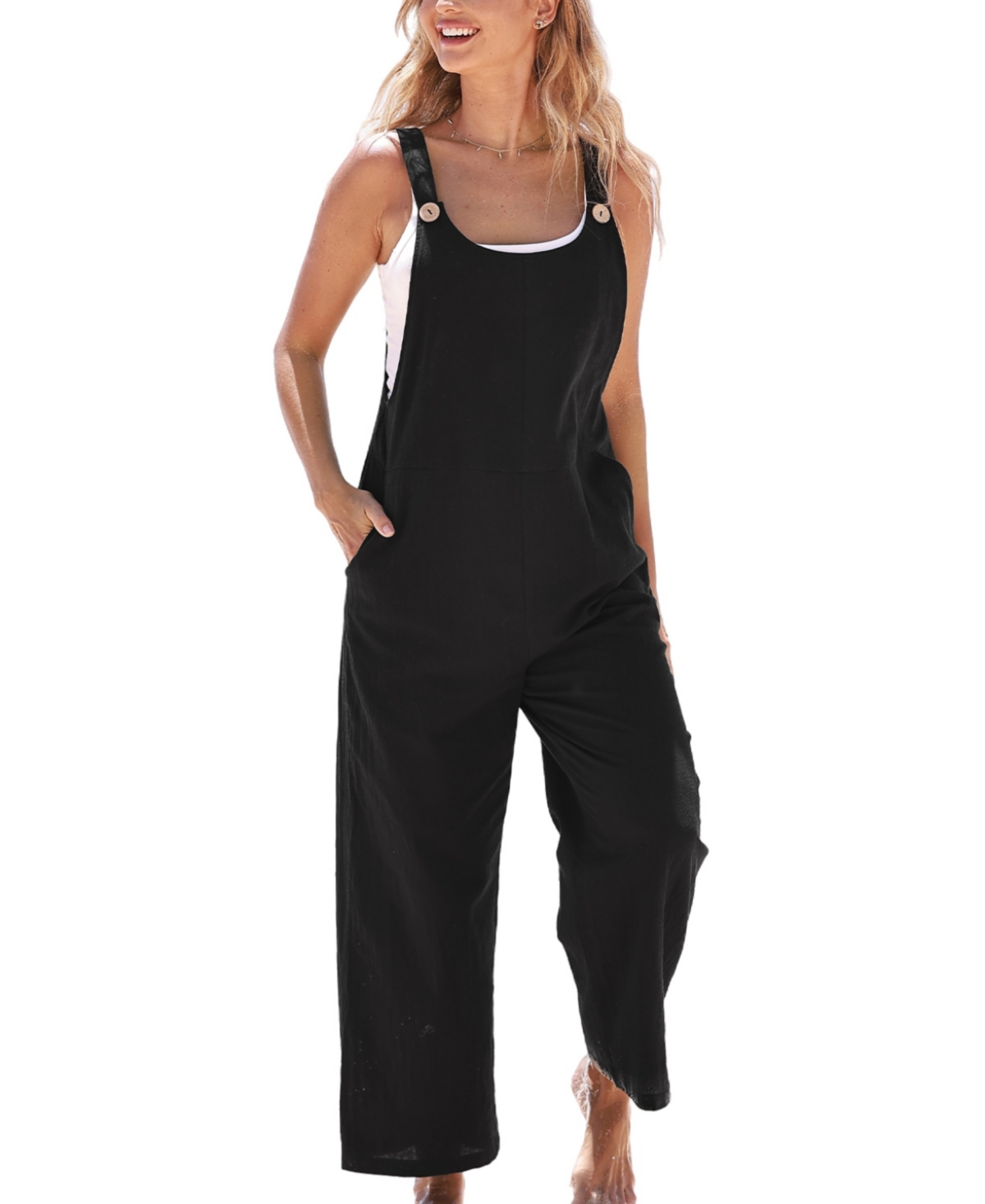 Click here for Cupshe Womens Raven Tapered Pinafore Jumpsuit - Bl... prices