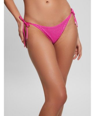 GUESS Women's Rhinestone String Bikini Bottoms - Macy's