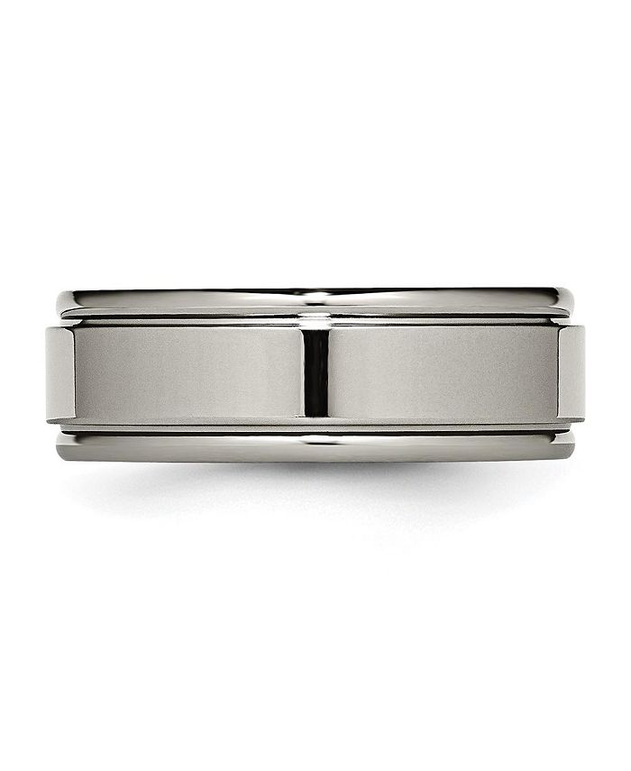 Chisel Titanium Polished Grooved Edge Wedding Band Ring - Macy's