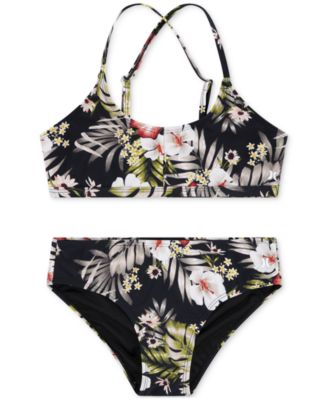 Hurley Big Girls Triangle Tropical-Print 2-Pc. Swimsuit - Macy's