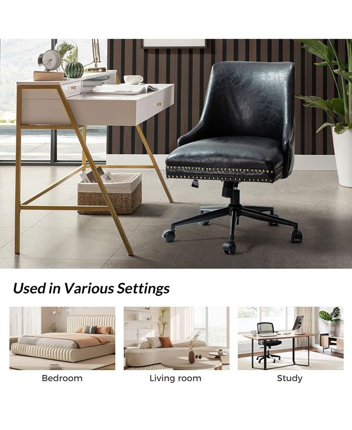 Hulala Home Faux Leather Home Office Chair with Nailhead, Adjustable ...