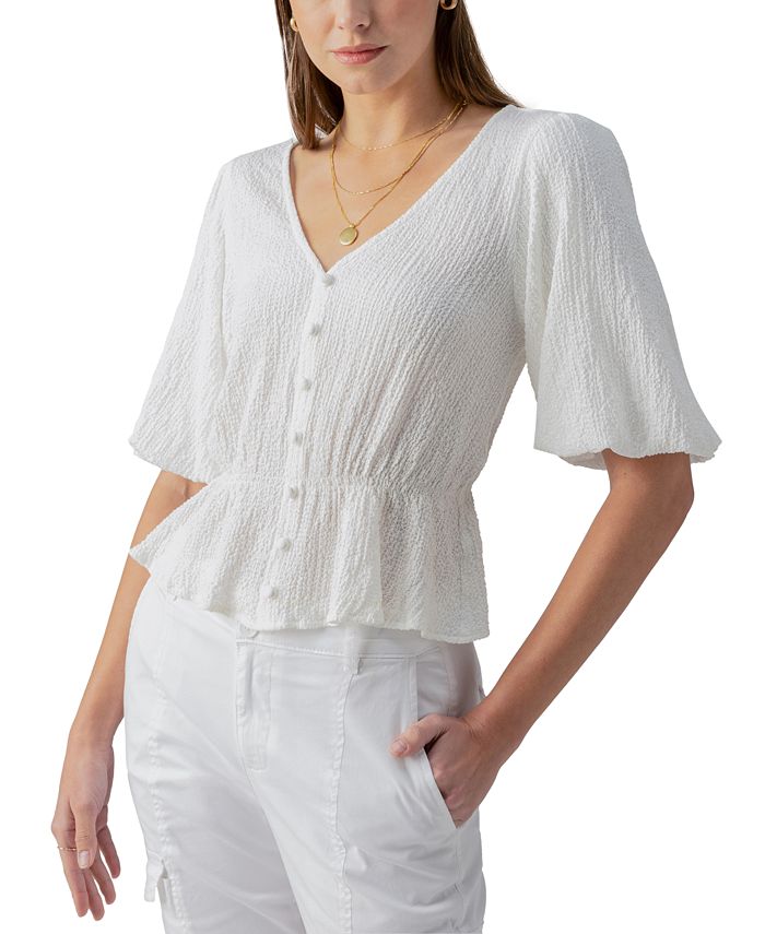 Sanctuary Women's Textured Button-Front Peplum Top - Macy's