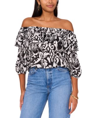 Sam & Jess Women's Printed Tiered-Ruffle Off-The-Shoulder Top - Macy's