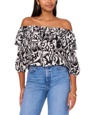 Sam & Jess Women's Printed Tiered-Ruffle Off-The-Shoulder Top - Macy's