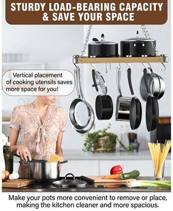 Cooks Standard Ceiling Mounted Wooden Pot Rack with Metal Grate ...