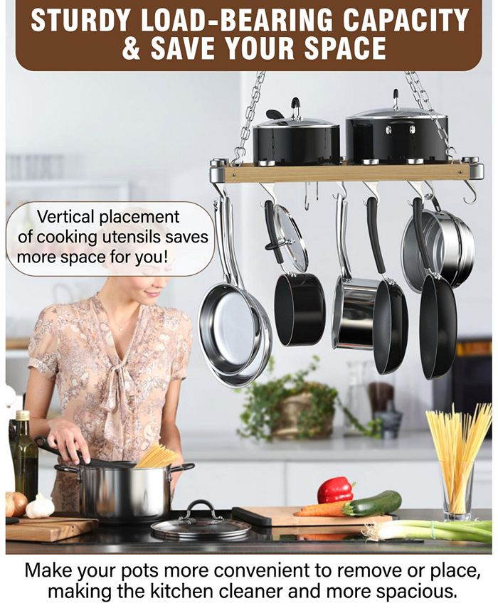 Cooks Standard Ceiling Mounted Wooden Pot Rack with Metal Grate ...