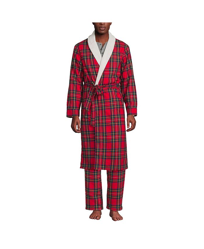 Lands' End Men's High Pile Fleece Lined Flannel Robe - Macy's