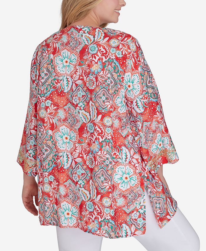 Ruby Rd. Plus Size Silky Floral Voile Top - Macy's