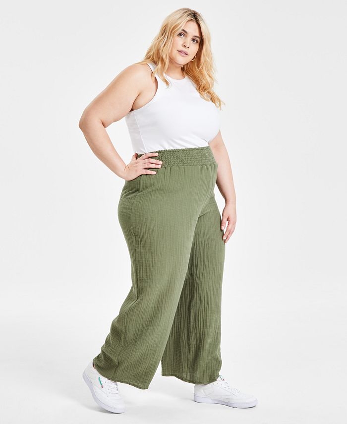 FULL CIRCLE TRENDS Trendy Plus Size High Rise Cotton Gauze Wide-Leg ...