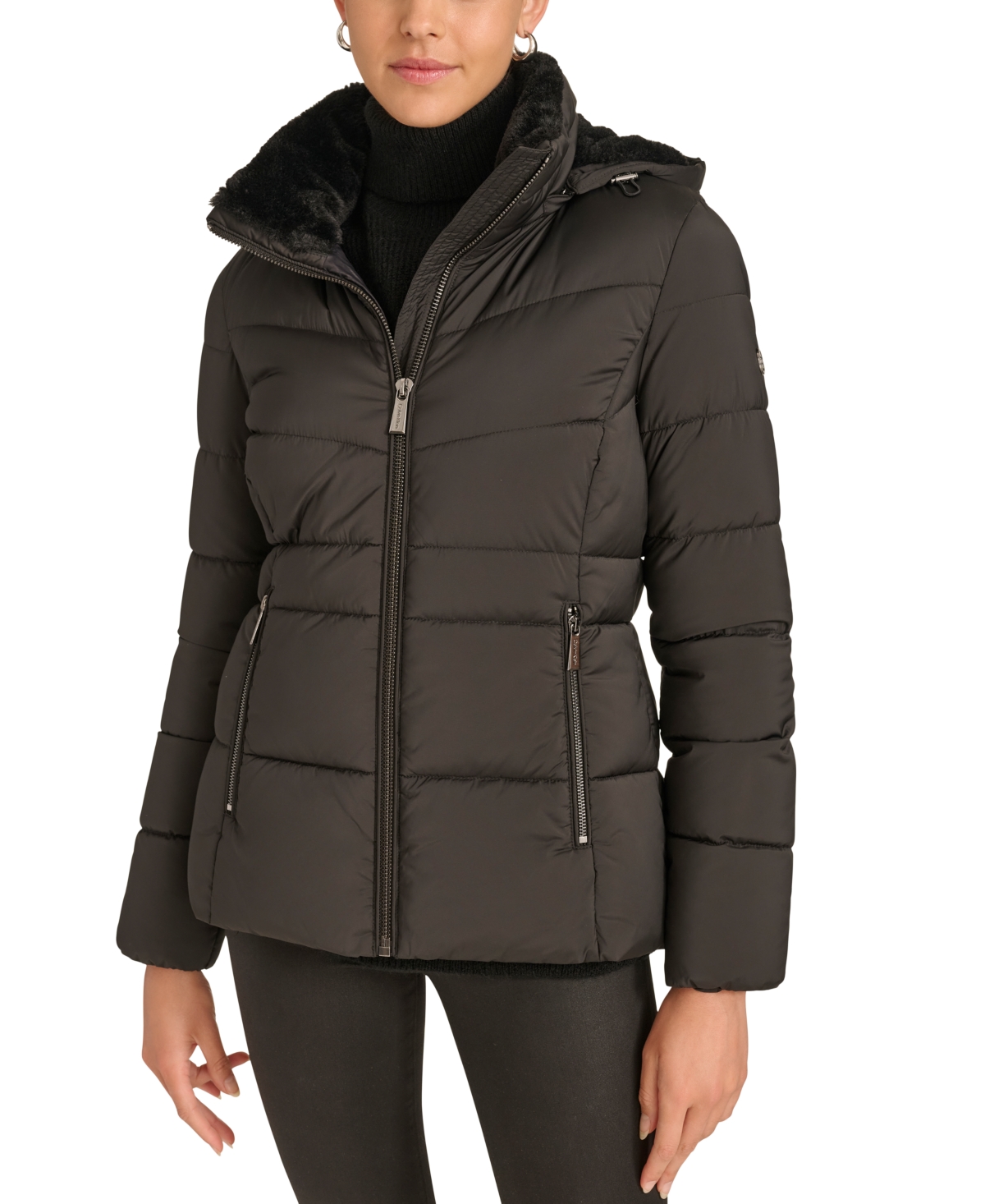 Click here for Calvin Klein Womens Faux-Fur-Lined Hooded Puffer C... prices