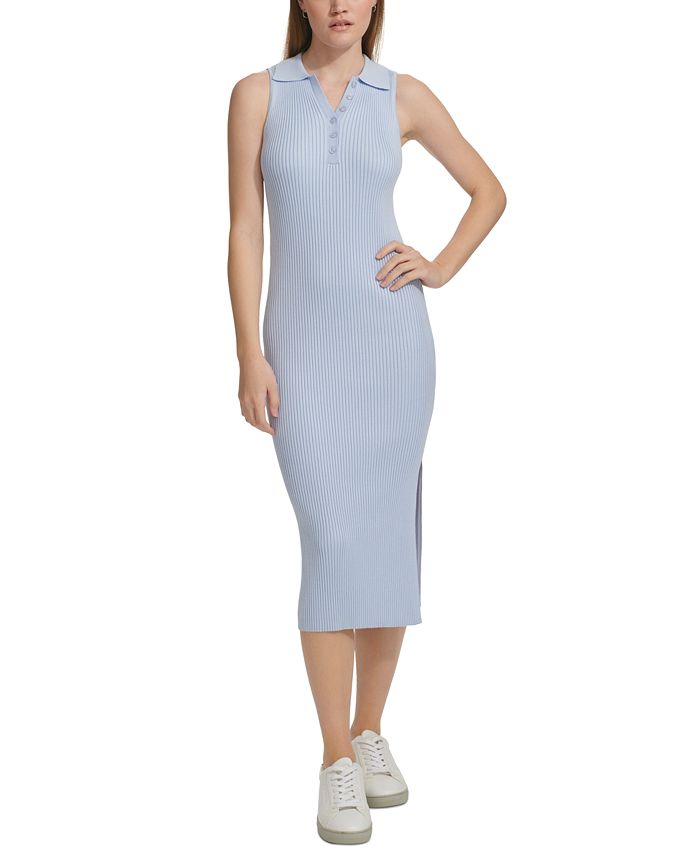 Calvin Klein Jeans Women's Sleeveless Ribbed Polo Midi Dress - Macy's
