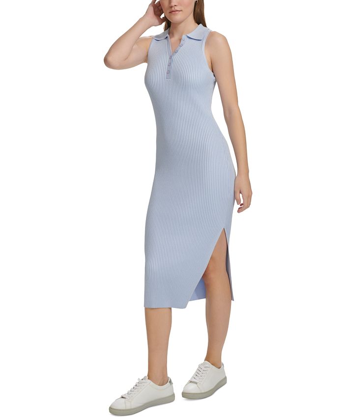 Calvin Klein Jeans Women's Sleeveless Ribbed Polo Midi Dress - Macy's