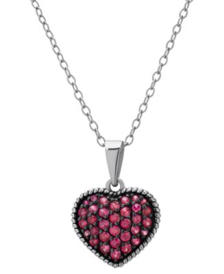 Lab Grown Ruby Heart Cluster 18" Pendant Necklace (7/8 ct. t.w.) in ...
