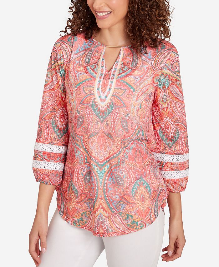 Ruby Rd. Petite Paisley Lace Knit Top - Macy's