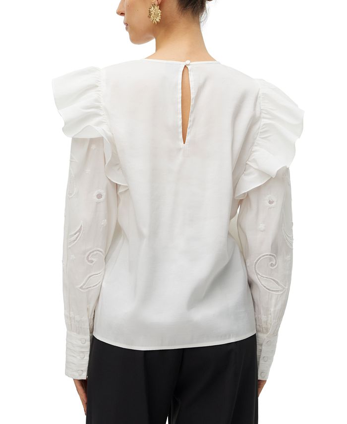Vero Moda Women's Bilde Embroidered-Sleeve Frilled Top - Macy's