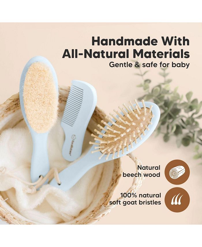 KeaBabies Baby Hair Brush and Comb Set, Oval Wooden Baby Brush Set for ...