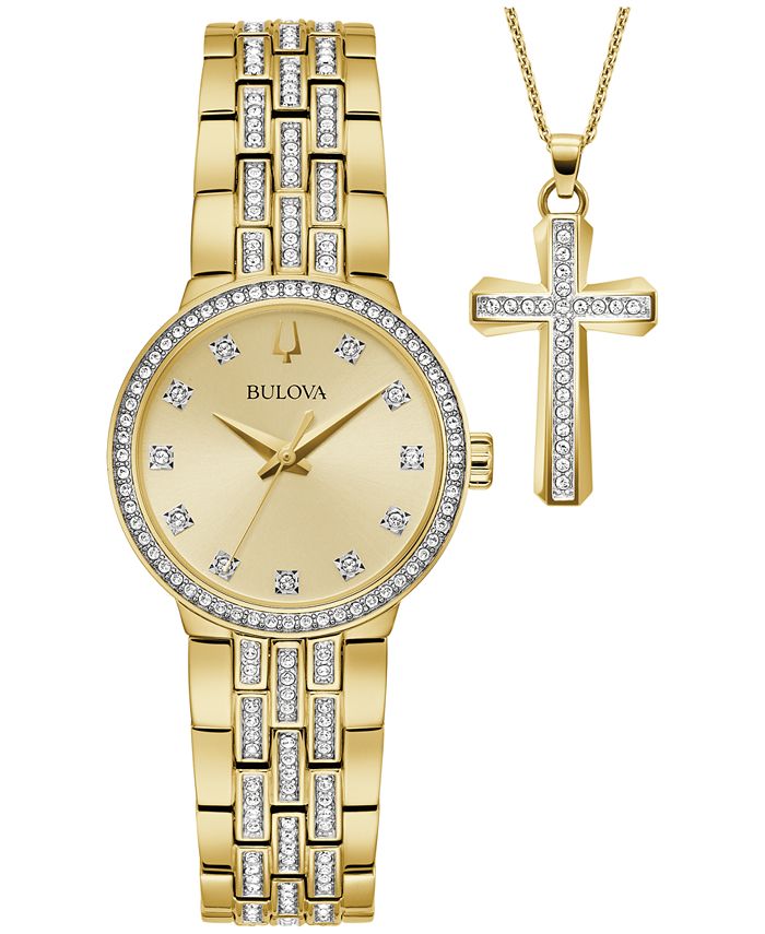 Bulova Women's Crystal Gold-Tone Stainless Steel Bracelet Watch 29mm ...