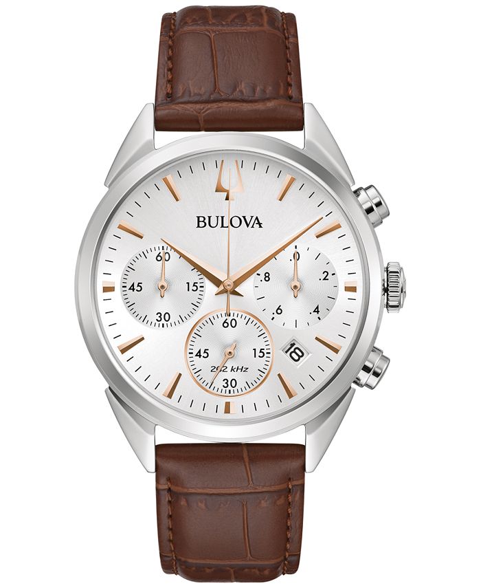 Bulova Men's Chronograph High Precision Brown Leather Strap Watch 42mm ...