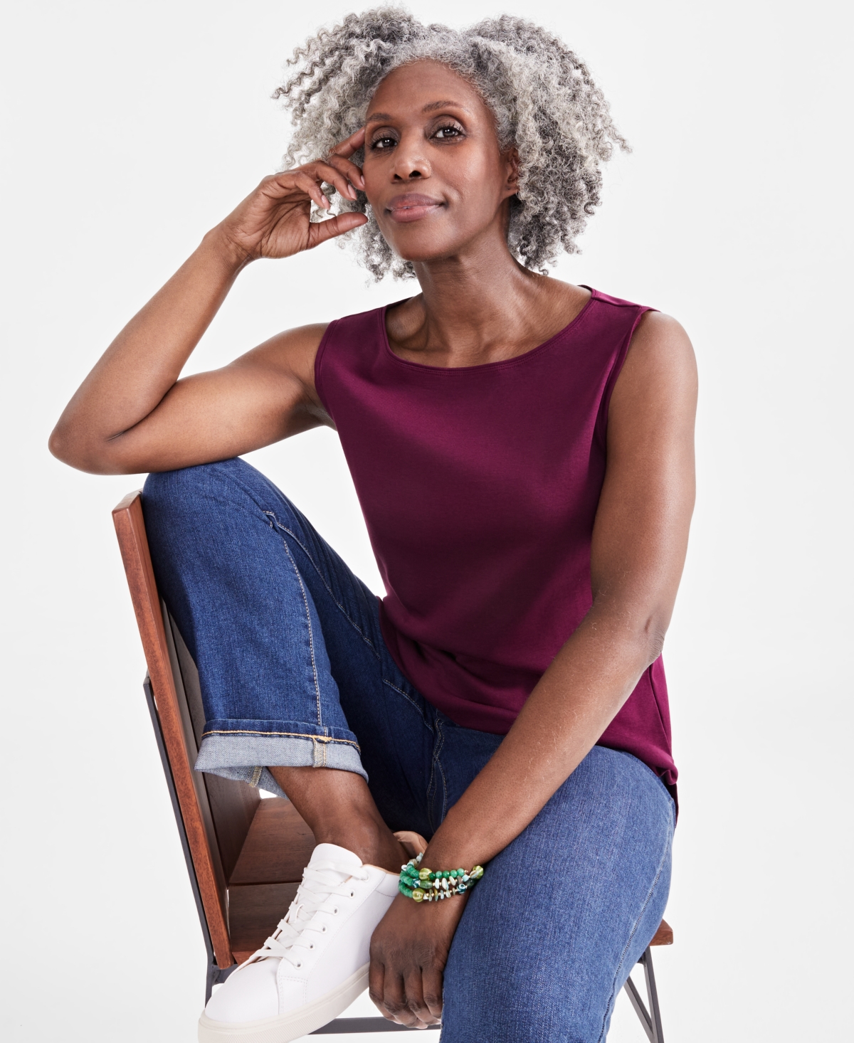 Click here for Style & Co Womens Cotton Boat-Neck Sleeveless Top... prices